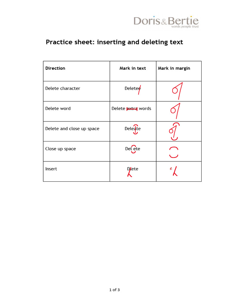 Inserting and Deleting Exercise Practice Sheet | PDF