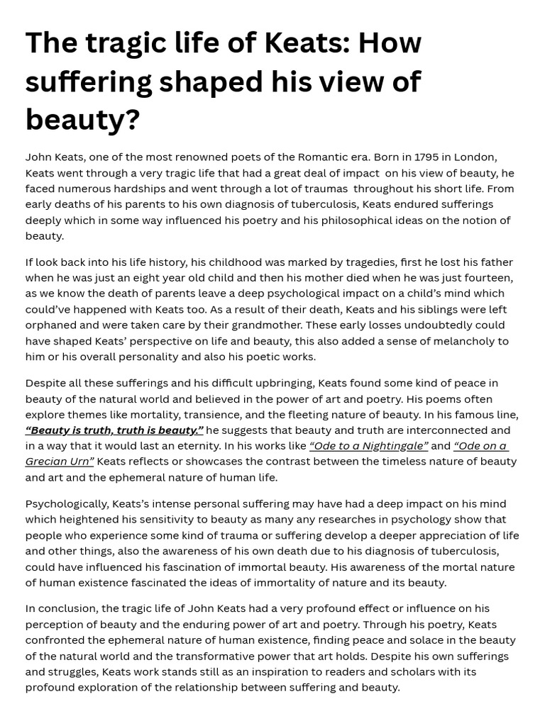 The Tragic Life of Keats How Suffering Shaped His View of Beauty PDF ...