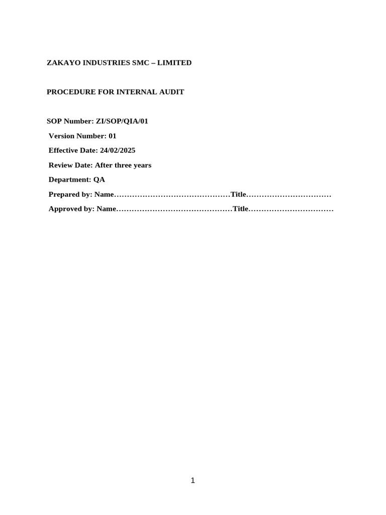 Internal Audit Procedure for QA at Zakayo | PDF | Audit | Internal Audit