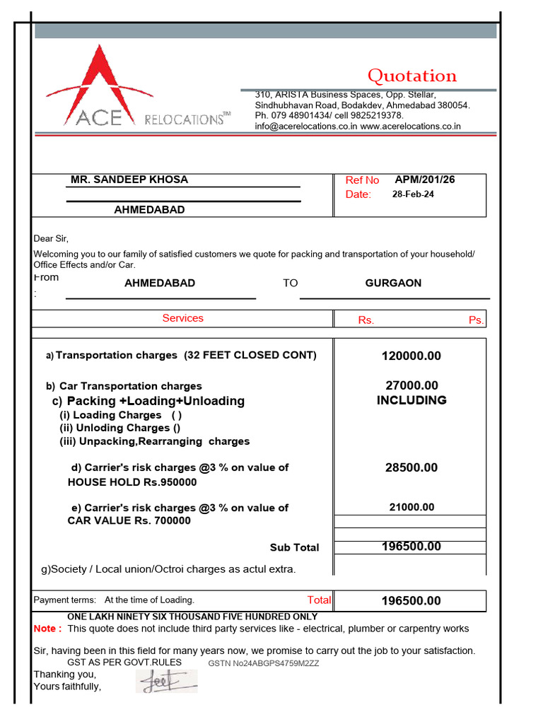 Q1 .ACE - Offering - Quotation - SANDEEP KHOSA | PDF