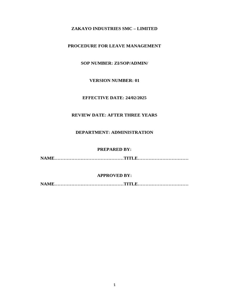 Leave Management Procedure | PDF | Employment | Business