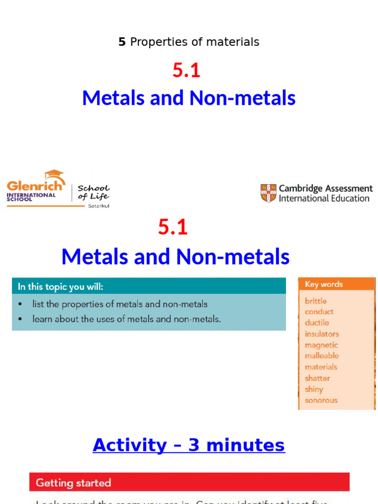 Class 6 5.1 Metals and Non-Metals | PDF