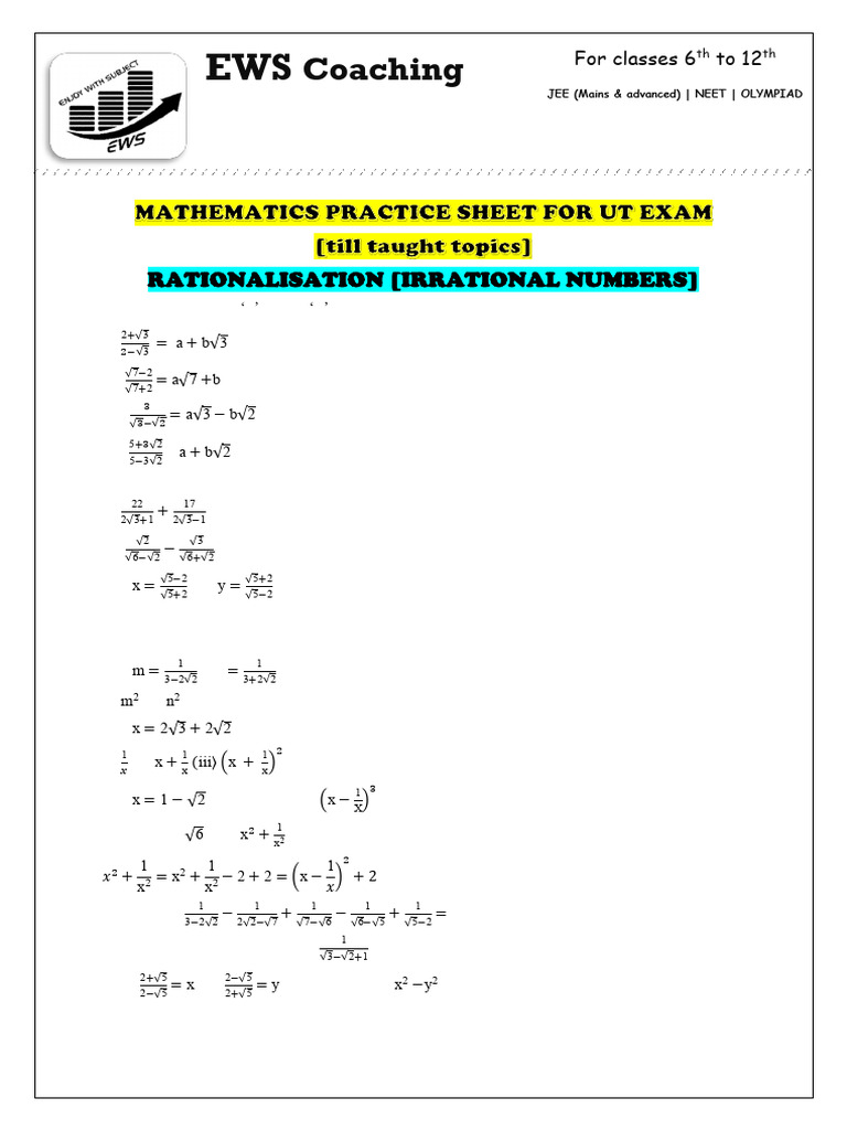 EWS Coaching Math Practice Sheets | PDF | Interest | Compound Interest