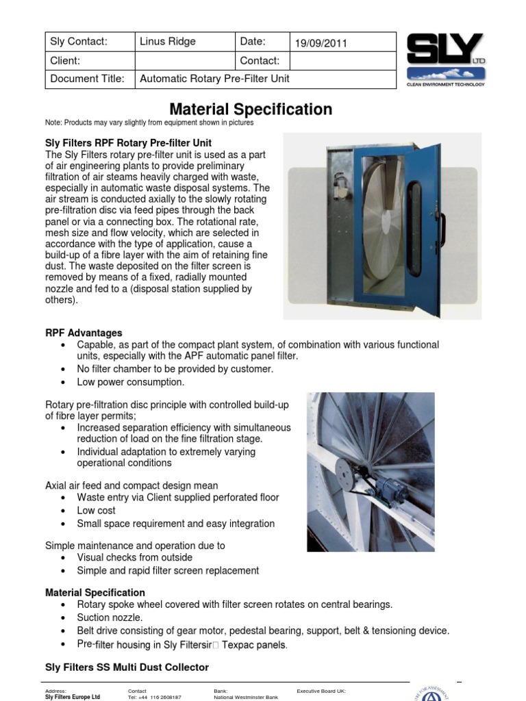 Sly Automatic Rotary Pre-Filters | PDF | Filtration | Waste Management