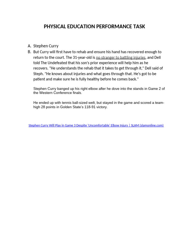 Physical Education Performance Task 1 | PDF