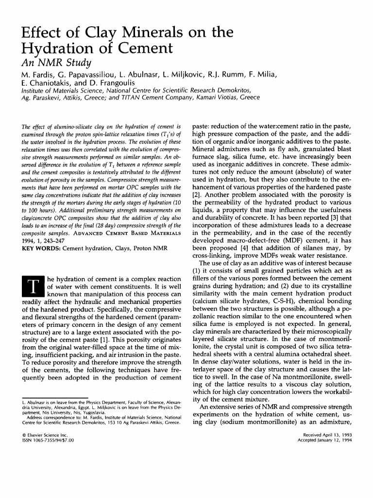 Effect of Clay Minerals On The Hydration of Cement | PDF | Cement ...