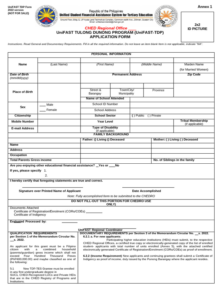 Tulong Dunong Program Scholarship Form | PDF