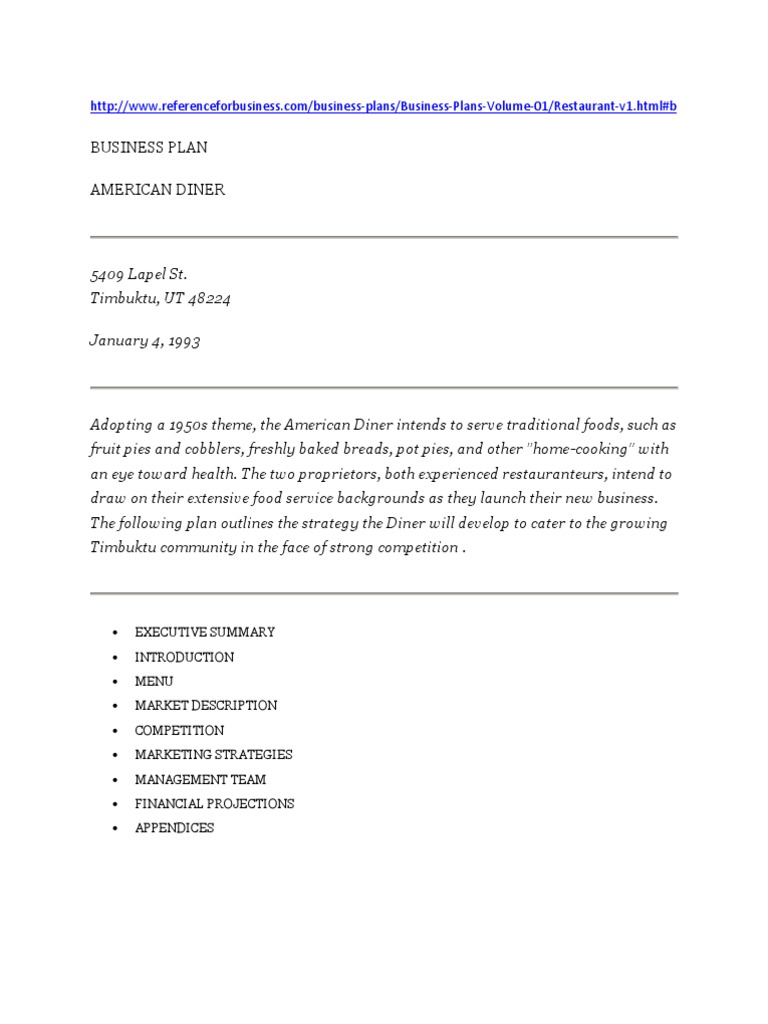 Business Plan Restaurant | PDF | Salad | Menu