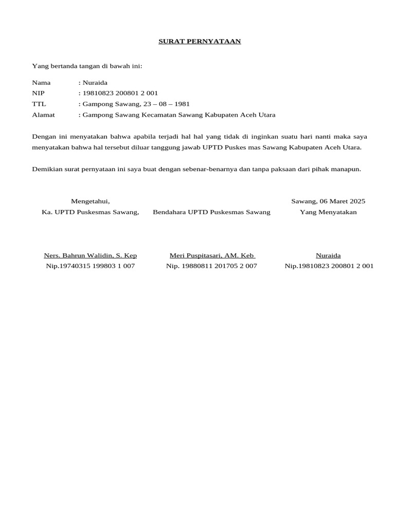 Surat Pernyataan | PDF