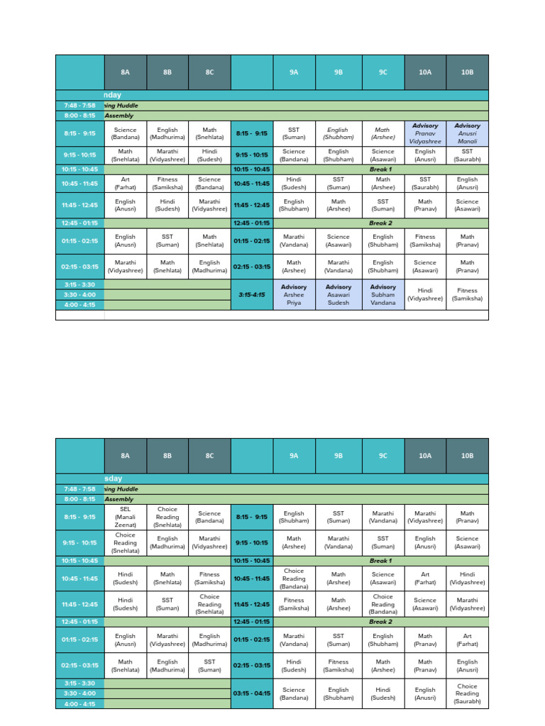 8th To 10th Timetable NMMC 92 | PDF