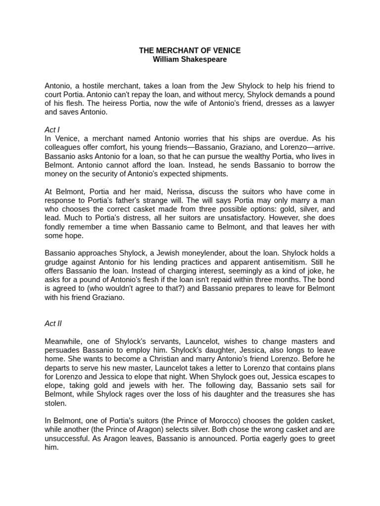 Summary of The Merchant of Venice | PDF | The Merchant Of Venice ...