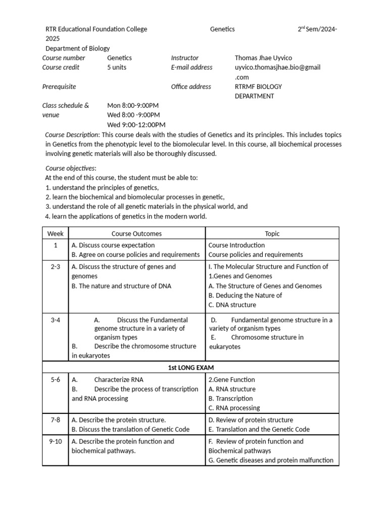 GENETICS-SYLLABUS.docx_20(uyvico) | PDF | Genetics | Gene