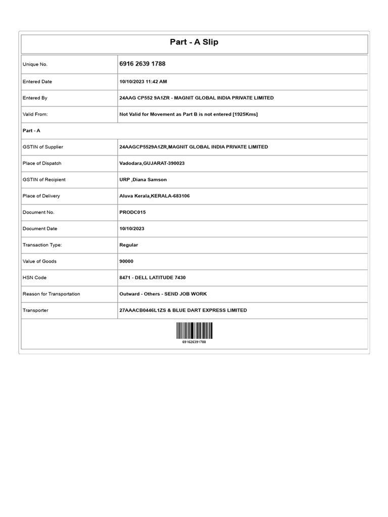 E-Way Bill Scan for Job Work Transport | PDF