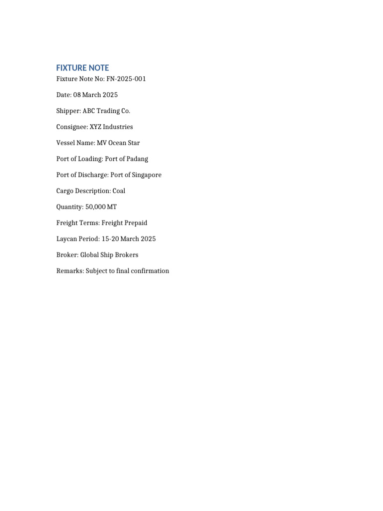 Fixture Note Shipping | PDF