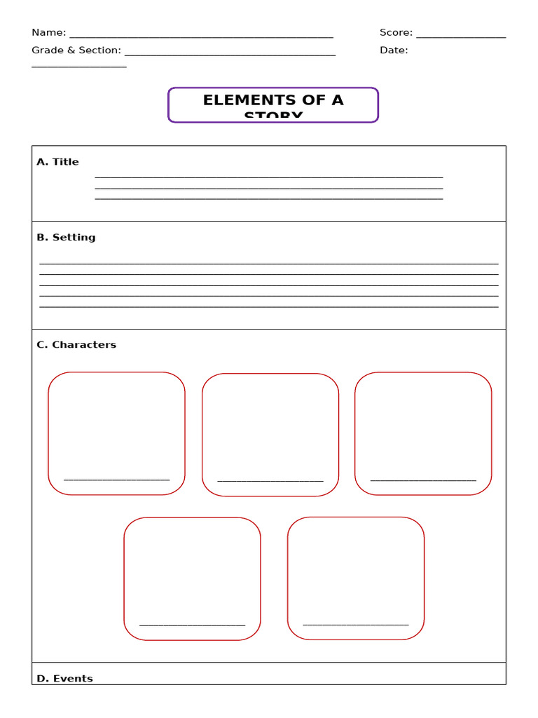 Story Elements Assessment Template | PDF