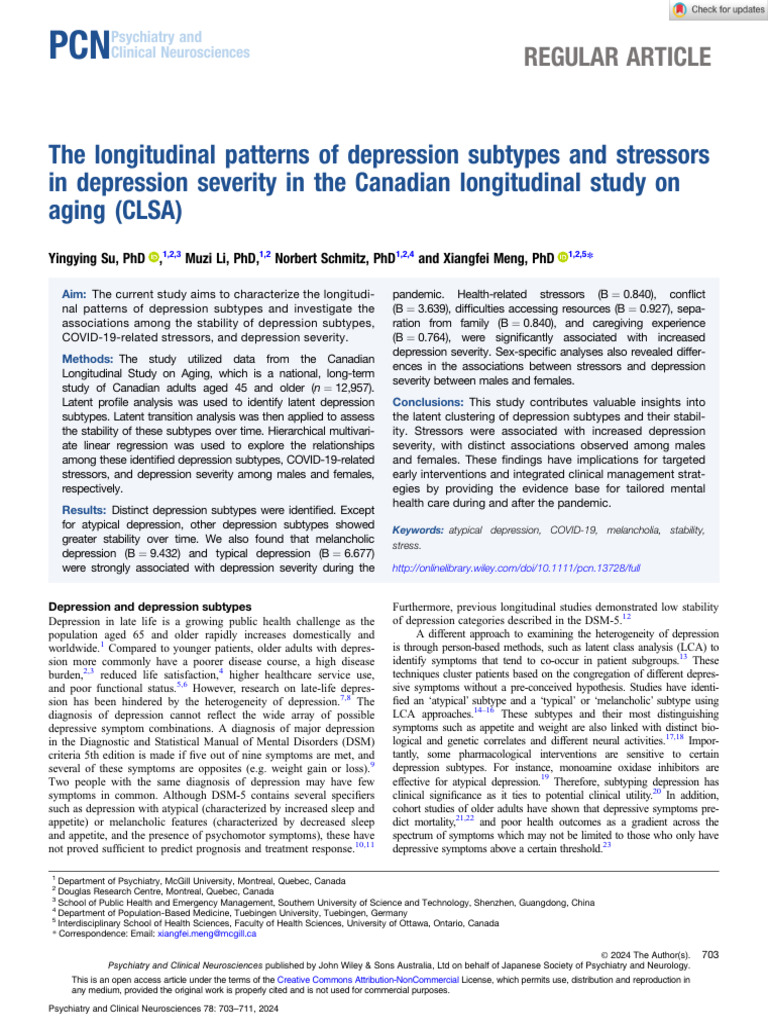 The Longitudinal Patterns of Depression Subtypes and Stressors in ...