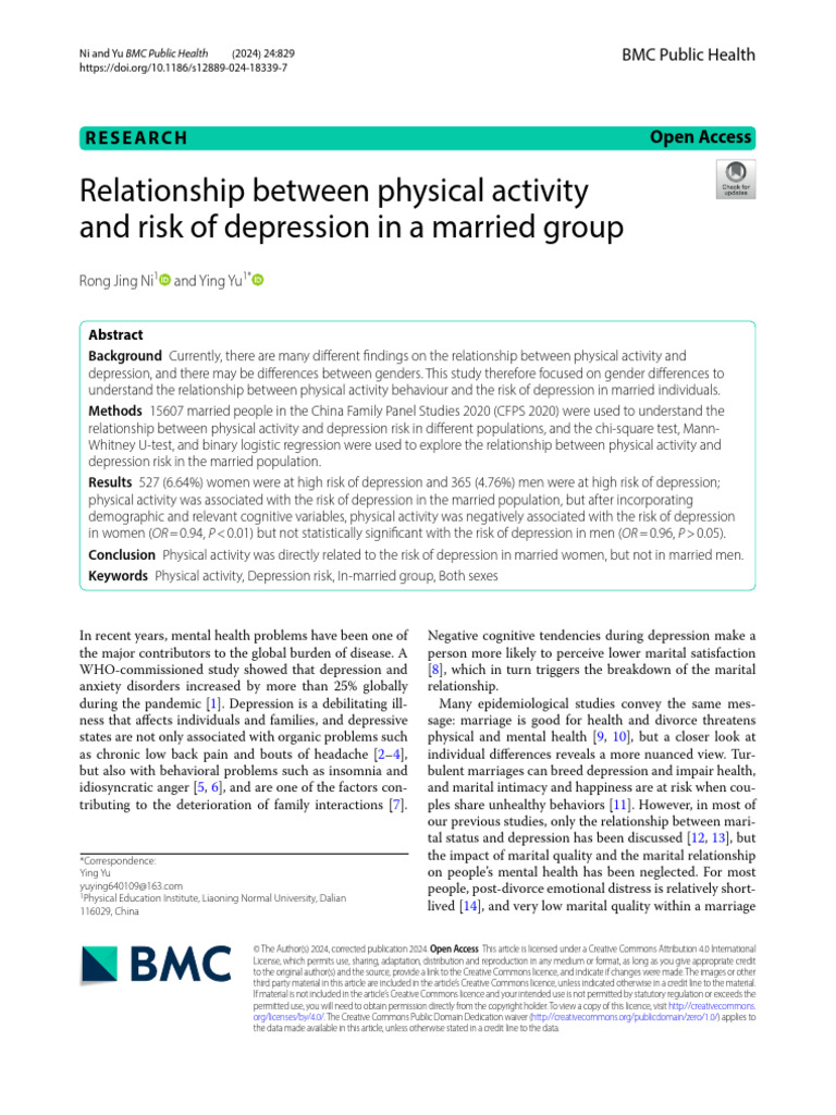 Relationship Between Physical Activity and Risk of Depression in A ...