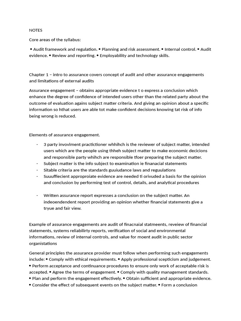 F8 ACCA Notes - Mrach 2025 | PDF | Audit | Internal Audit