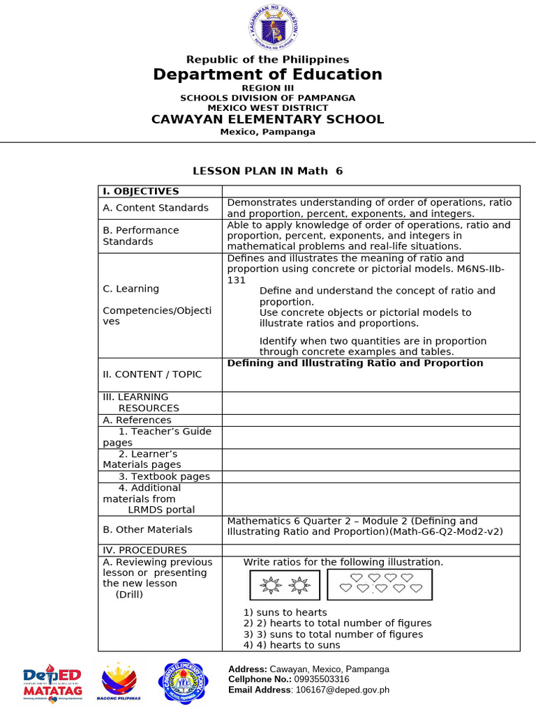 LESSON-PLAN-IN-math 6 (COT 3, 2024-2025) .Doc Final | PDF | Ratio ...