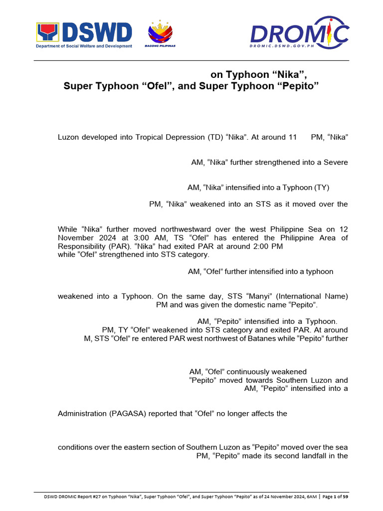 DSWD Report on Typhoons Nika, Ofel, Pepito | PDF | Synoptic Meteorology ...