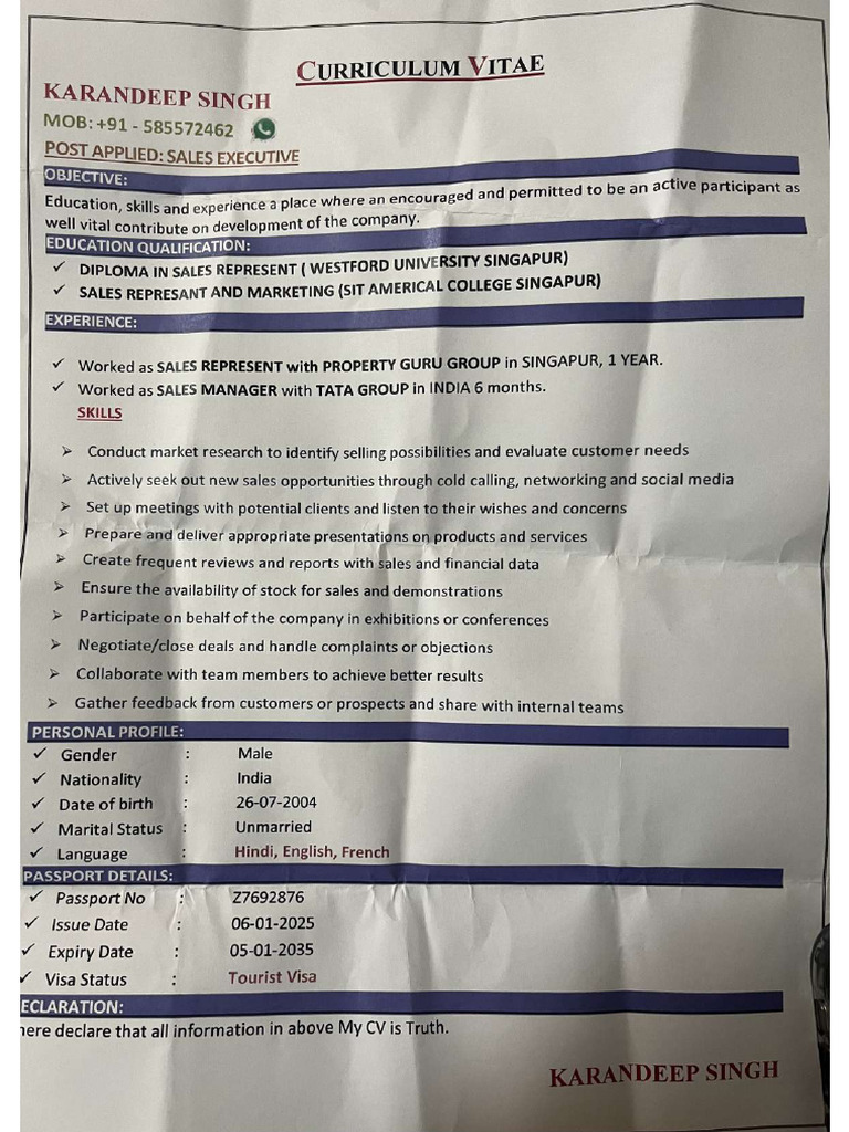 CV of Karandeep Singh | PDF