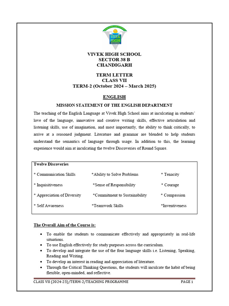 Class VII Term-2 Teaching Programme 2024-25 | PDF | Shape | Ratio