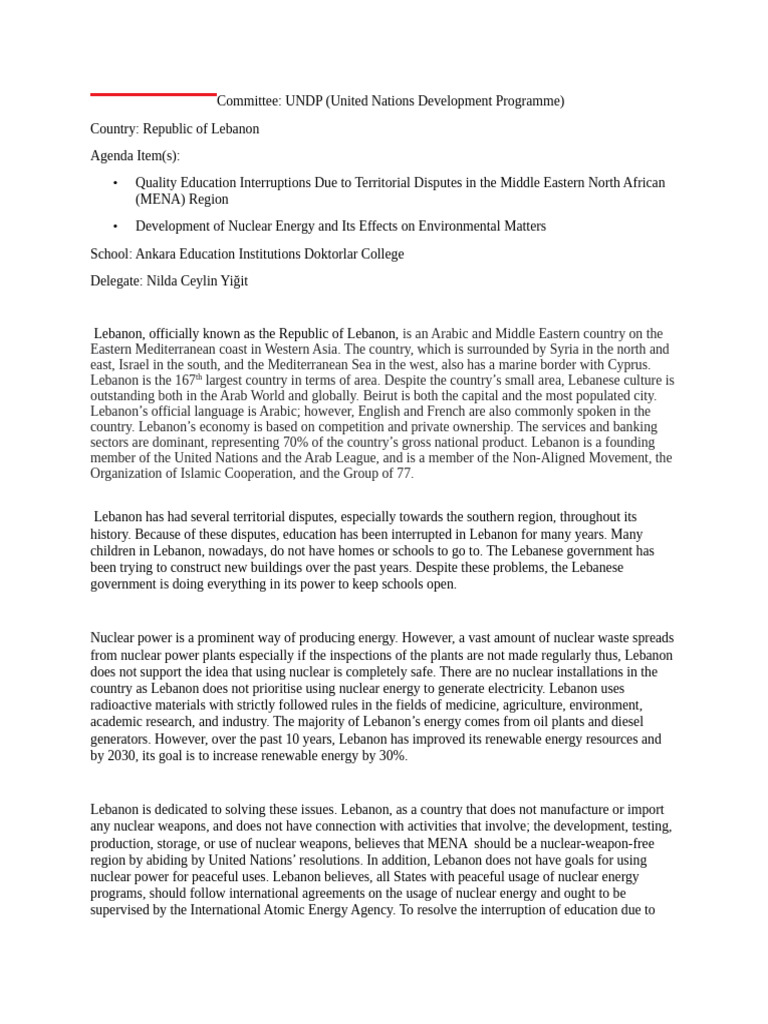 new lebanon position paper[1] | PDF | Lebanon | Nuclear Power