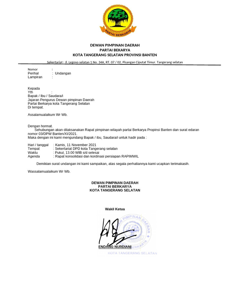 Form Undangan Partai | PDF