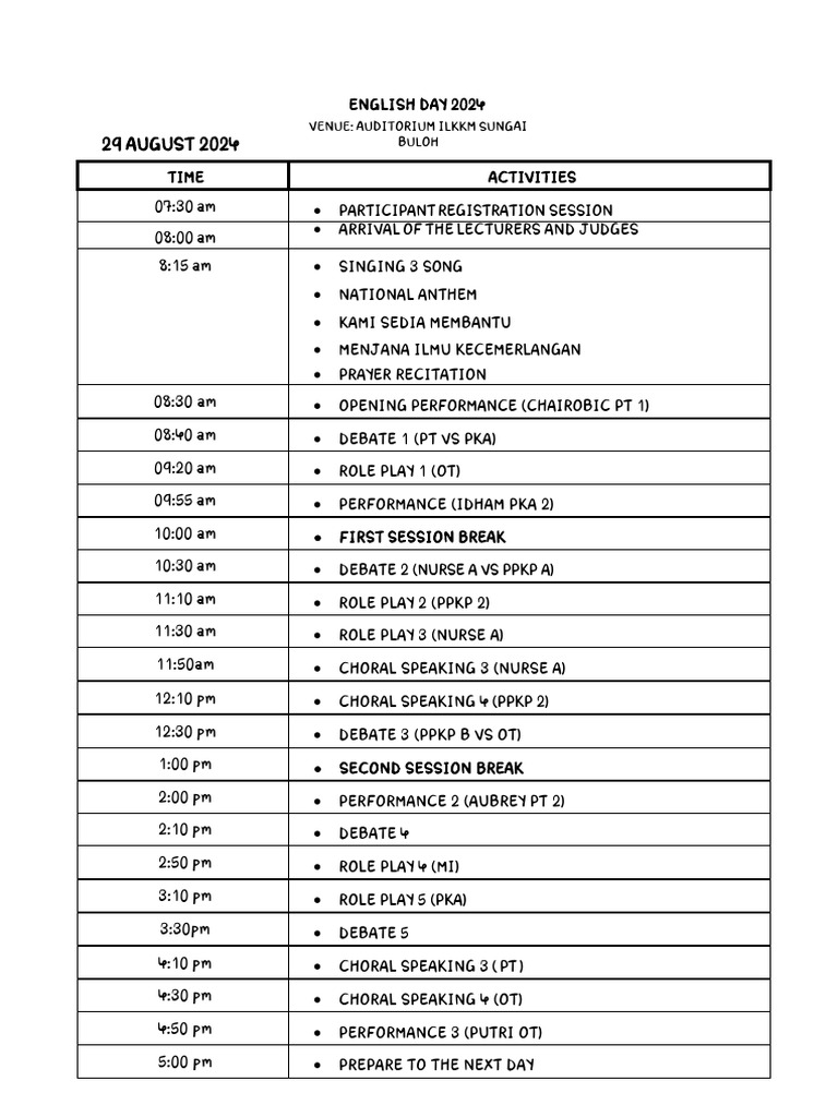TENTATIVE ENGLISH DAY | PDF
