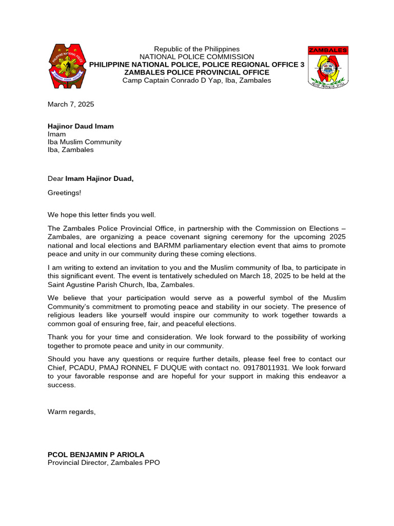 Letter For Imam For Peace Covenant | PDF
