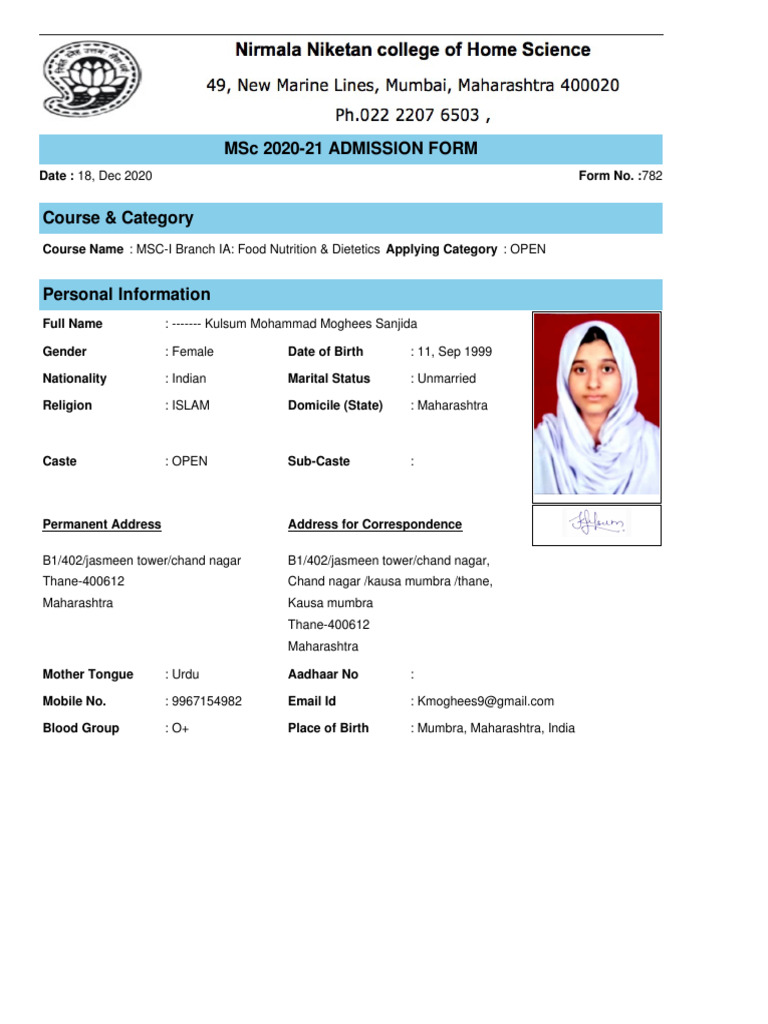 Nutrition and Dietion Form | PDF