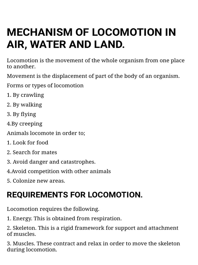 Mechanism of Locomotion in Air, Water and Land | PDF | Animal ...