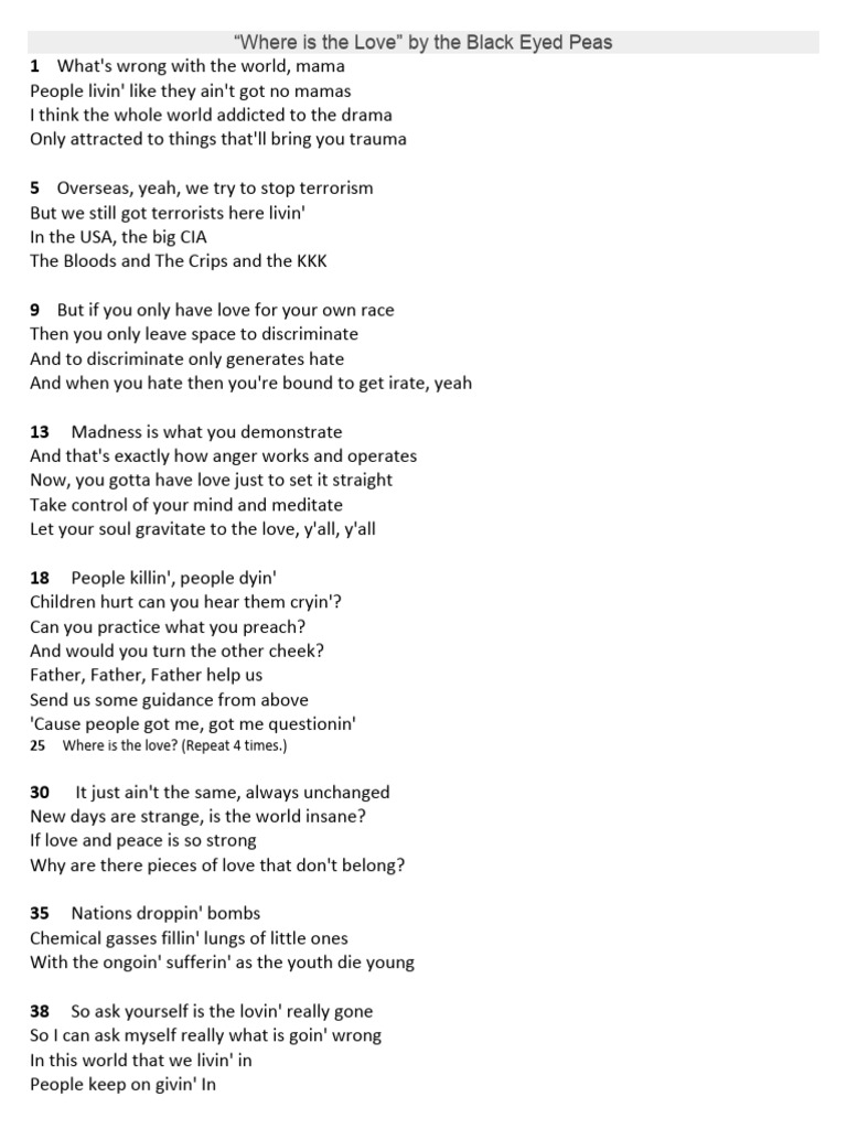 Where Is The Love Lyrics | PDF