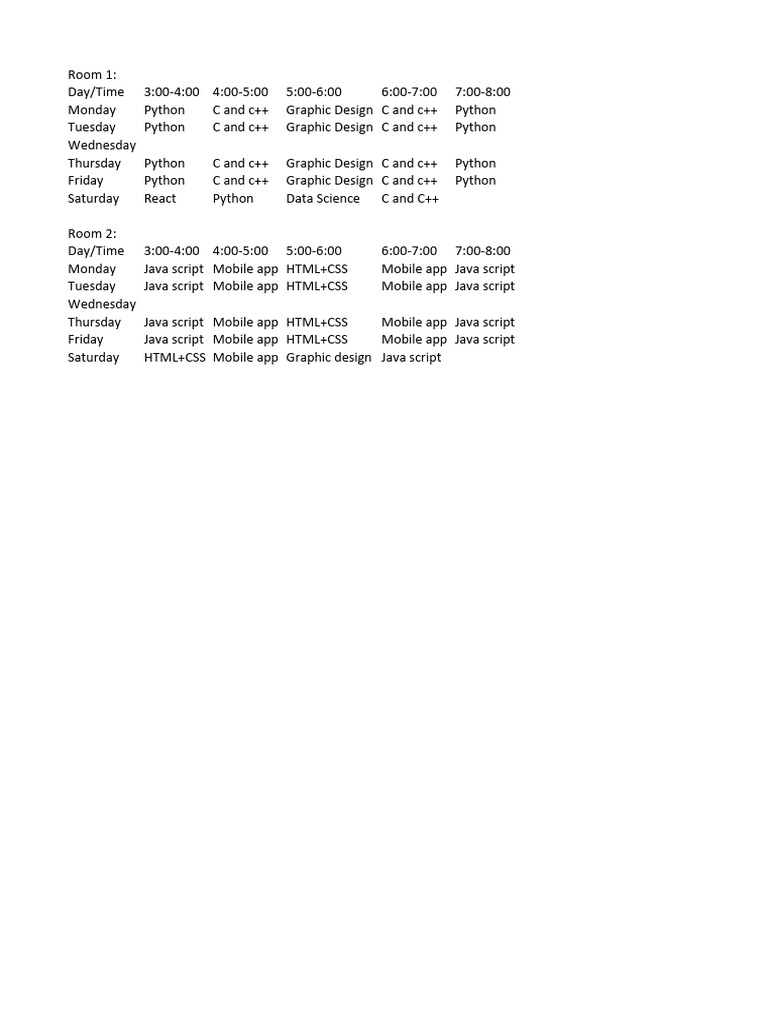 Courses Timetable | PDF