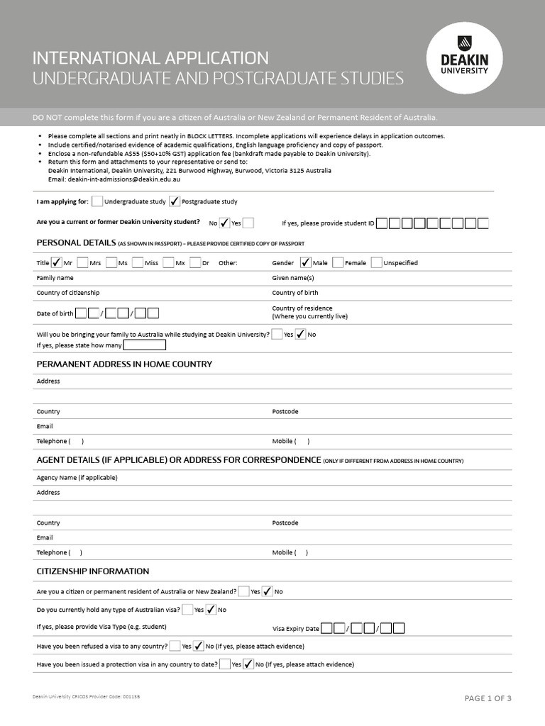 Deakin Application Form - Editable | PDF | Travel Visa | Privacy