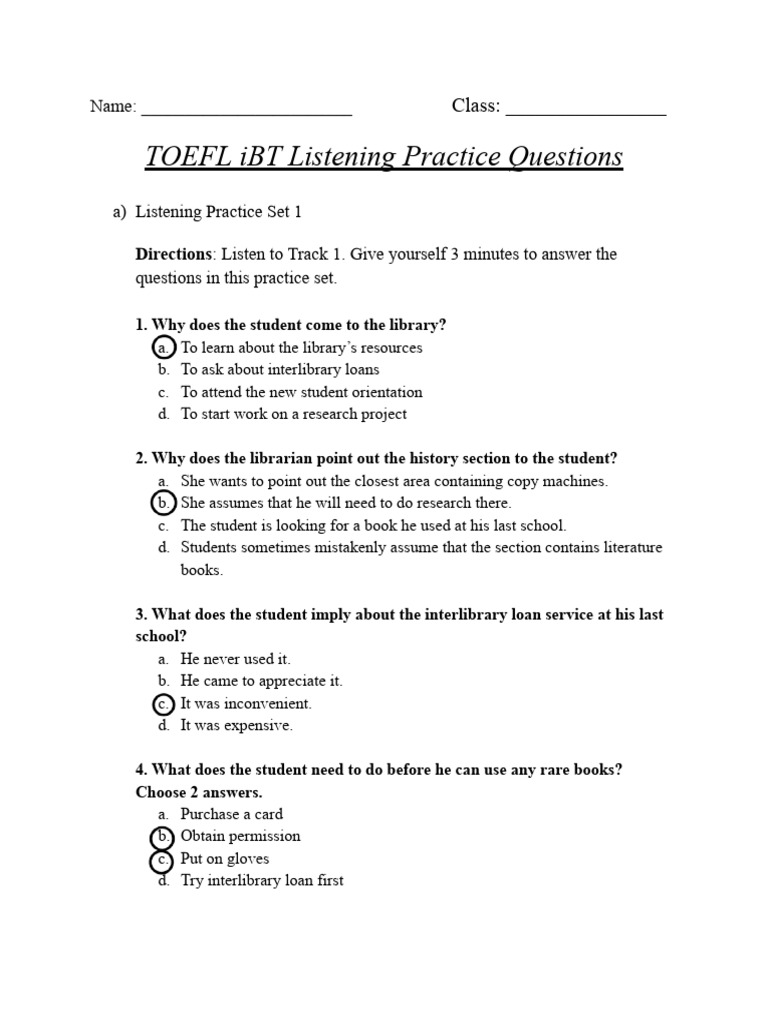 TOEFL iBT Listening Practice Worksheet | PDF | Plot (Narrative)