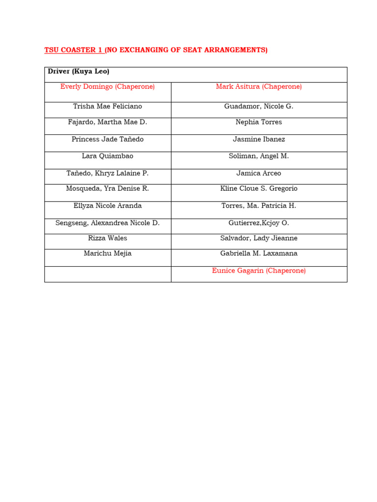 Student Bus and Room Assignments | PDF