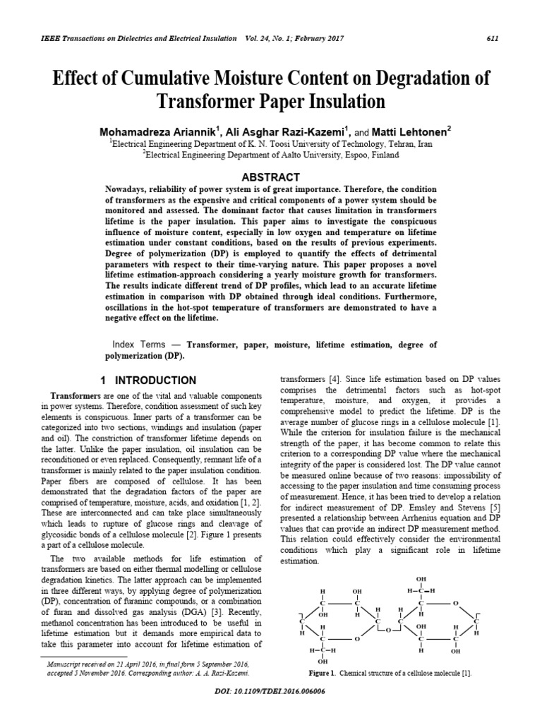 Effect of Cumulative Moisture Content on Degradation of Transformer Paper Insulation | PDF ...