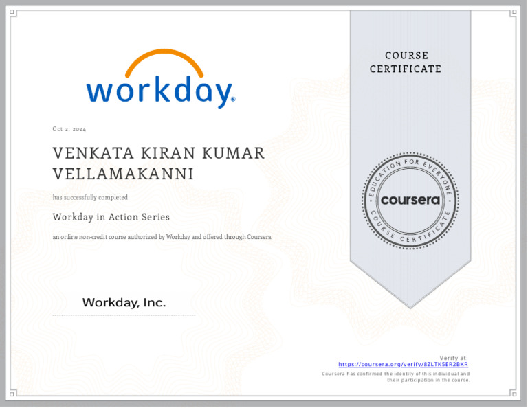 Workday Action Series Certificate | PDF