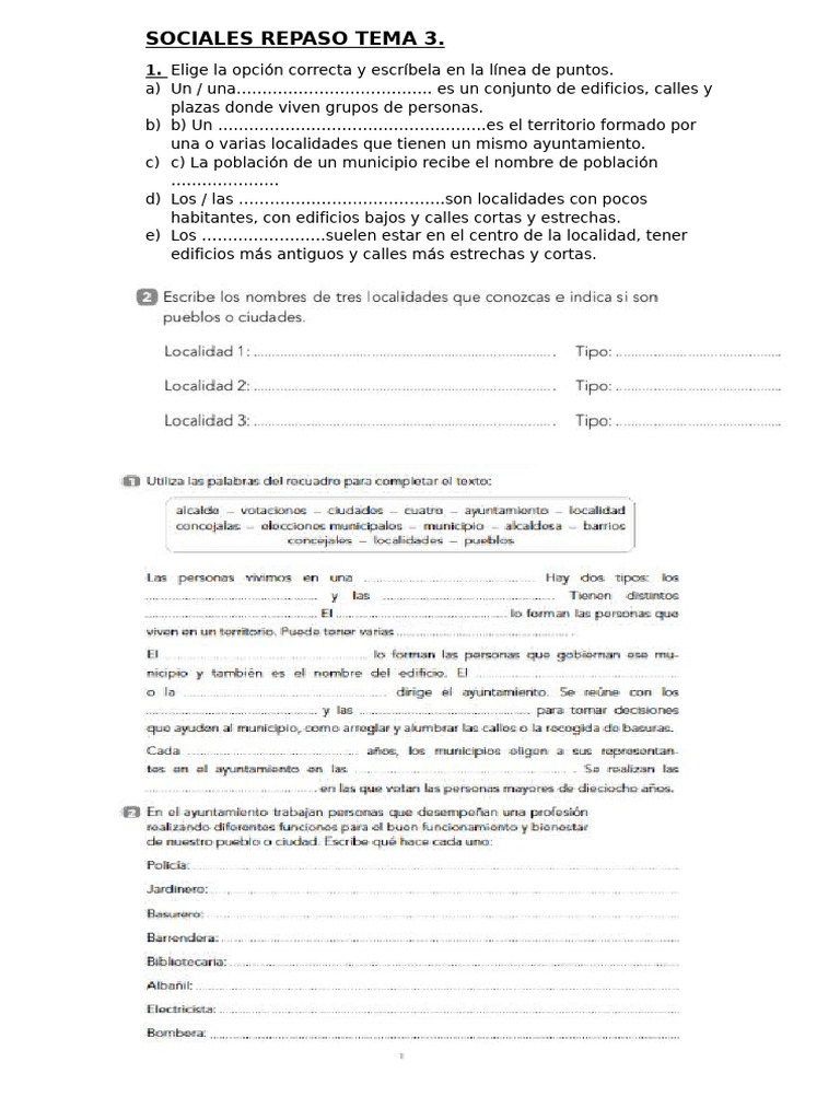Sociales Repaso Tema 3 Soci 3º Primaria | PDF