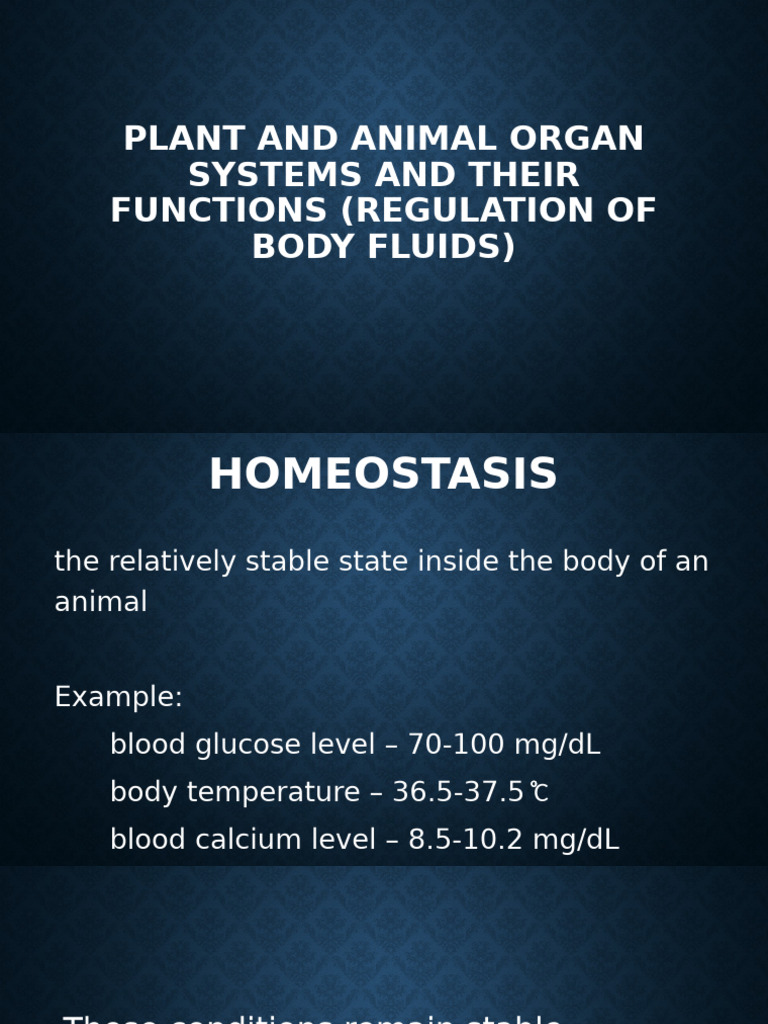 Plant and Animal Organ Systems and Their Functions Homeostasis | PDF ...