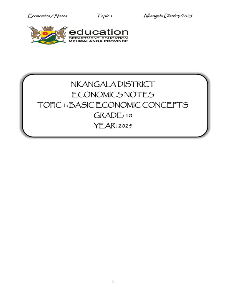 Topic 1 Notes Basic Economic Concepts | PDF | Economics | Economies