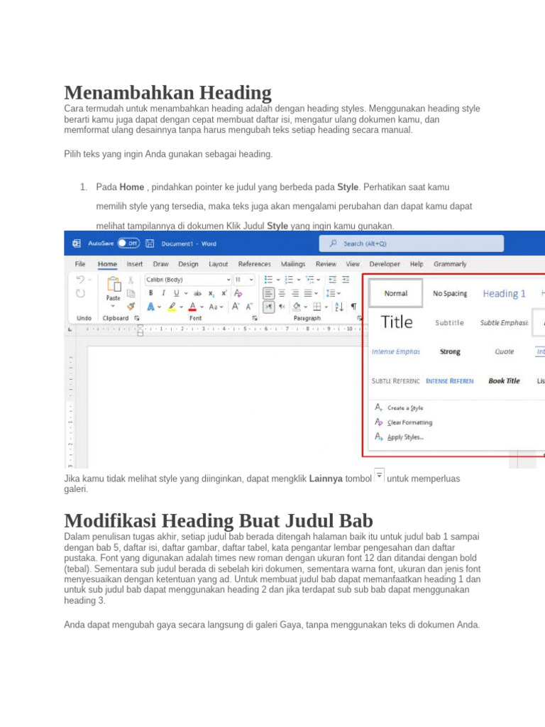 Panduan Penggunaan Heading di GDocs | PDF
