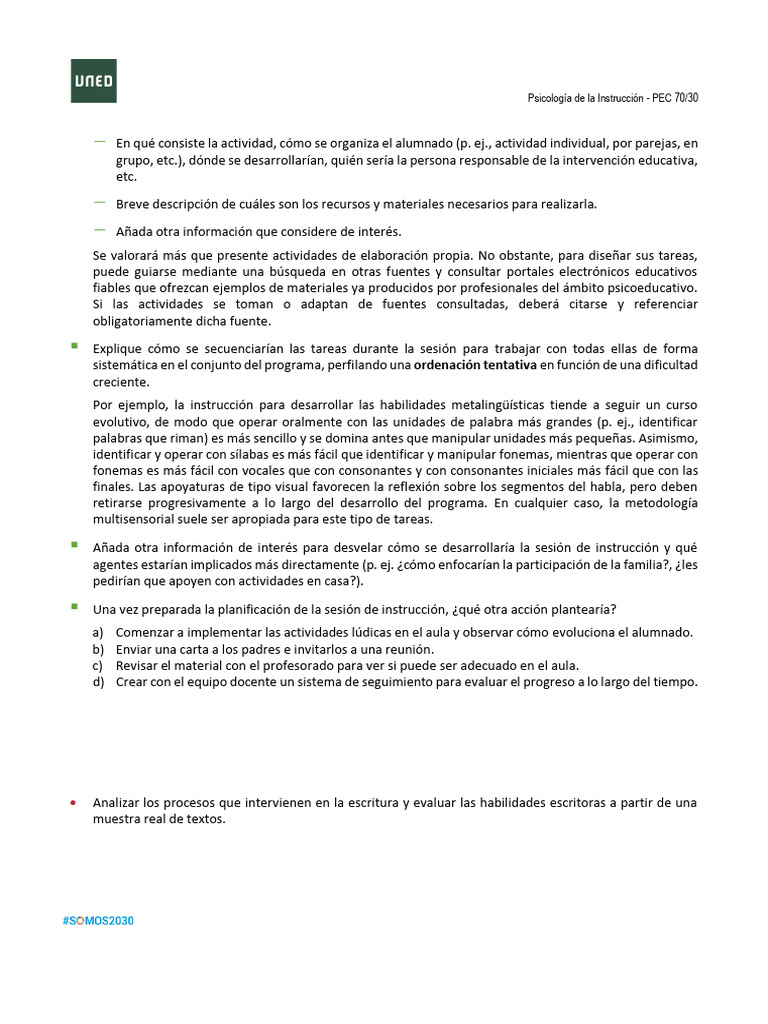 1 - PsicologÃ A de La InstrucciÃ N - Cuadernos de Prã¡cticas - PEC 30 - UNED 2024-2025 v2-2-12 ...