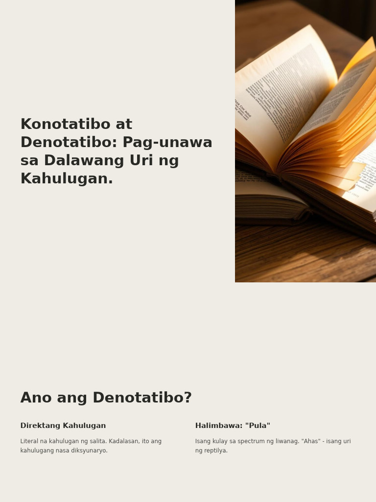 Konotatibo at Denotatibo Pag Unawa Sa Dalawang Uri NG Kahulugan | PDF