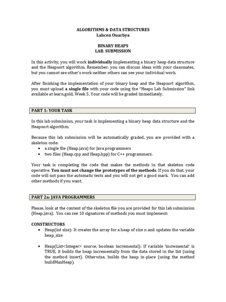 Heaps LAB SUBMISSION Lahcen | PDF | Constructor (Object Oriented Programming) | Programming