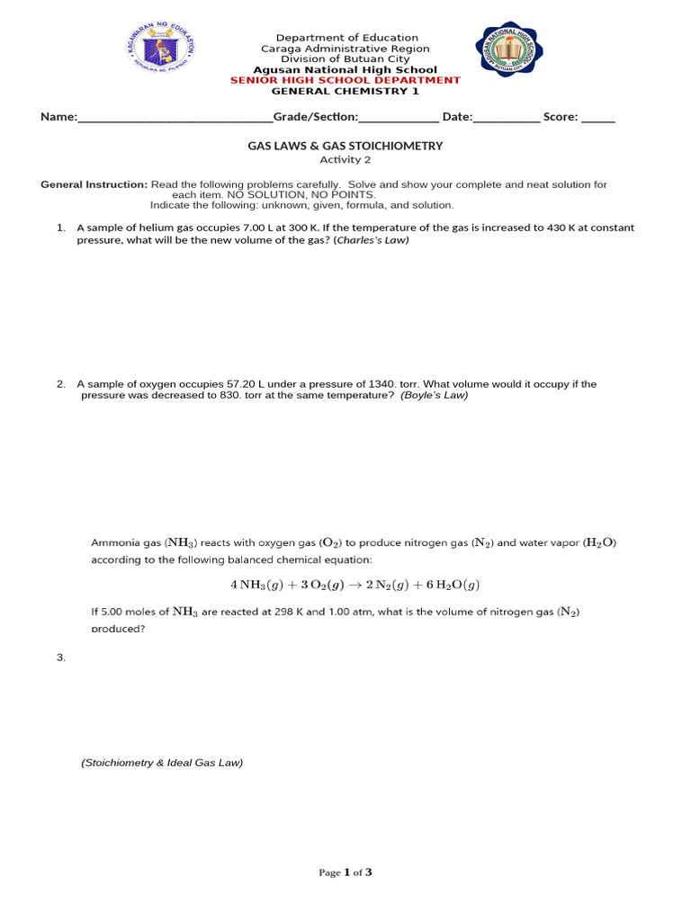 Gas Laws - Take Home Activity - Questionnaire | PDF