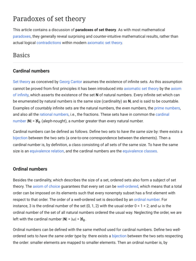 Paradoxes of Set Theory - Wikipedia | PDF | Set (Mathematics) | Natural Number