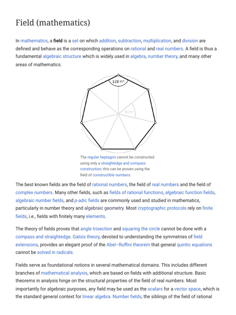 Field (Mathematics) - Wikipedia | PDF | Field (Mathematics) | Group (Mathematics)