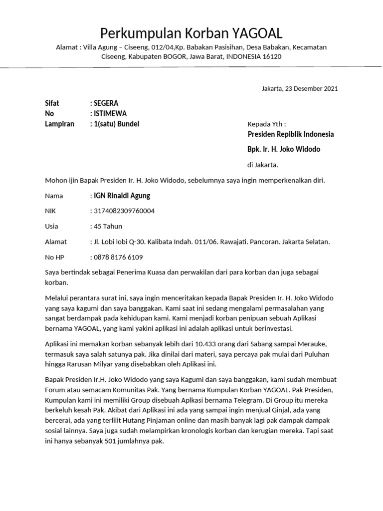 Surat Untuk Bapak Presiden | PDF